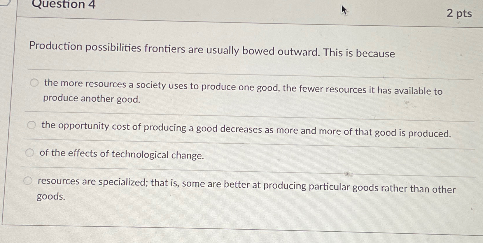 Solved Question 42 ﻿ptsProduction possibilities frontiers | Chegg.com