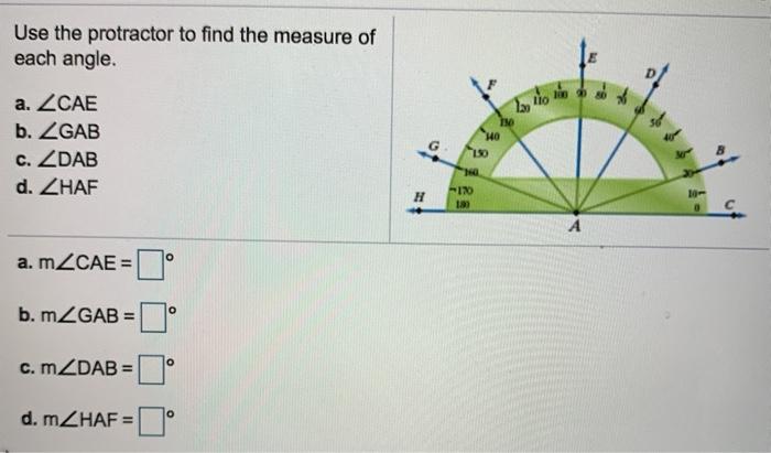 Solved Use the protractor to find the measure of each angle. | Chegg.com