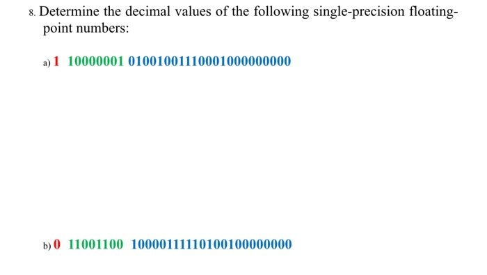 Solved 8. Determine the decimal values of the following | Chegg.com