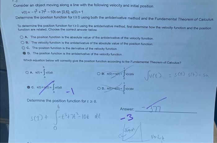 Solved onsider an object moving along a line with the | Chegg.com