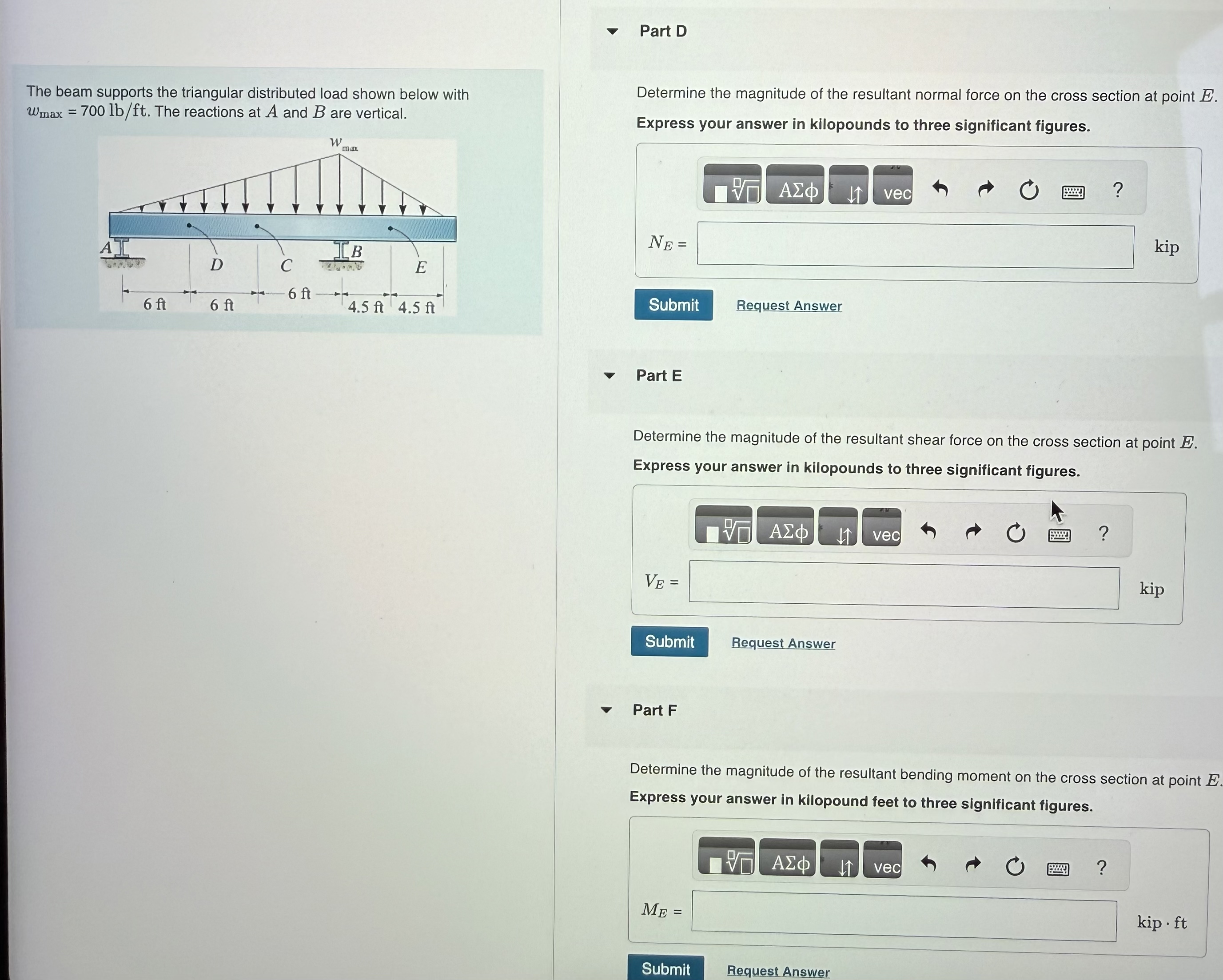 Part AThe beam supports the triangular distributed | Chegg.com