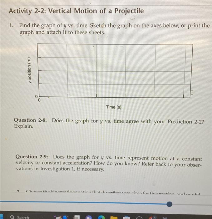 Activity 2-2: Vertical Motion of a Projectile 1. Find | Chegg.com