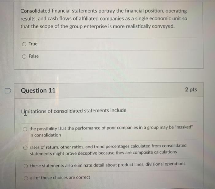 Solved Consolidated financial statements portray the | Chegg.com