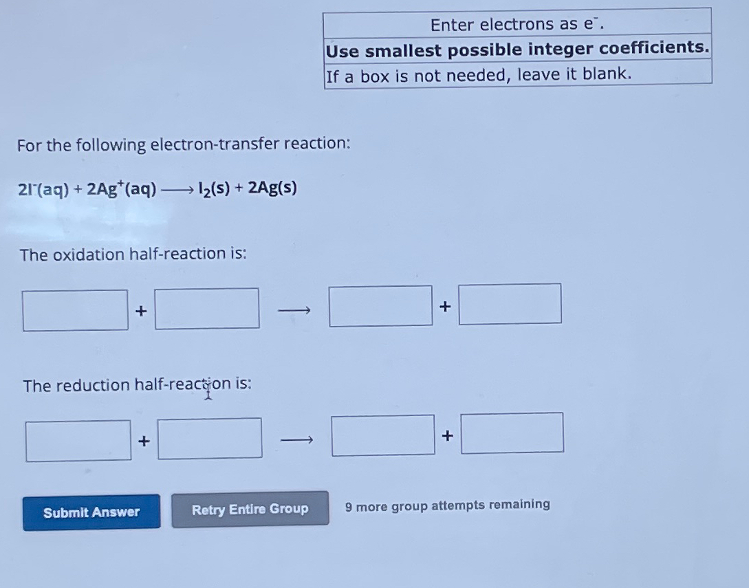 Solved Enter electrons as e-.Use smallest possible integer | Chegg.com