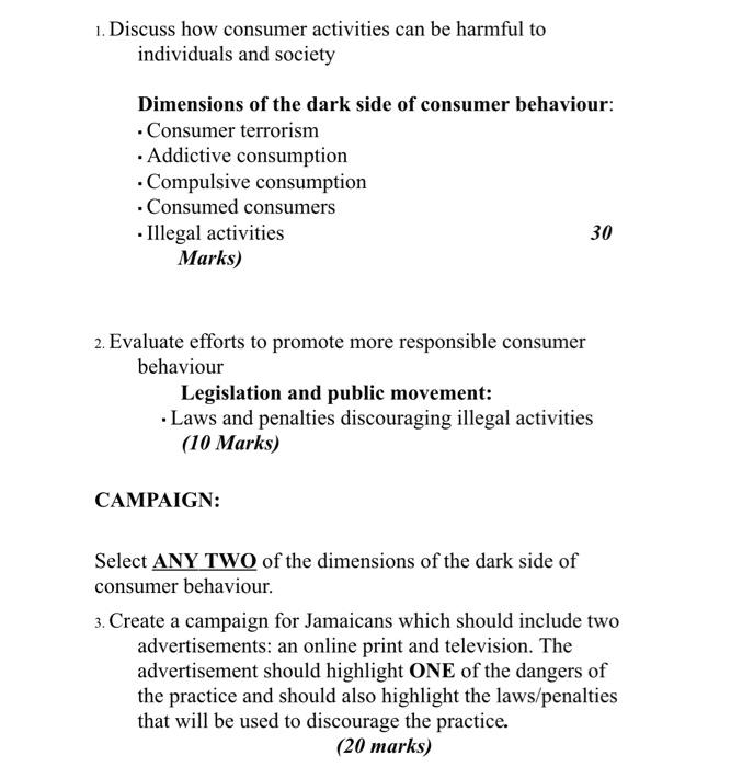 Solved 1. Discuss how consumer activities can be harmful to | Chegg.com