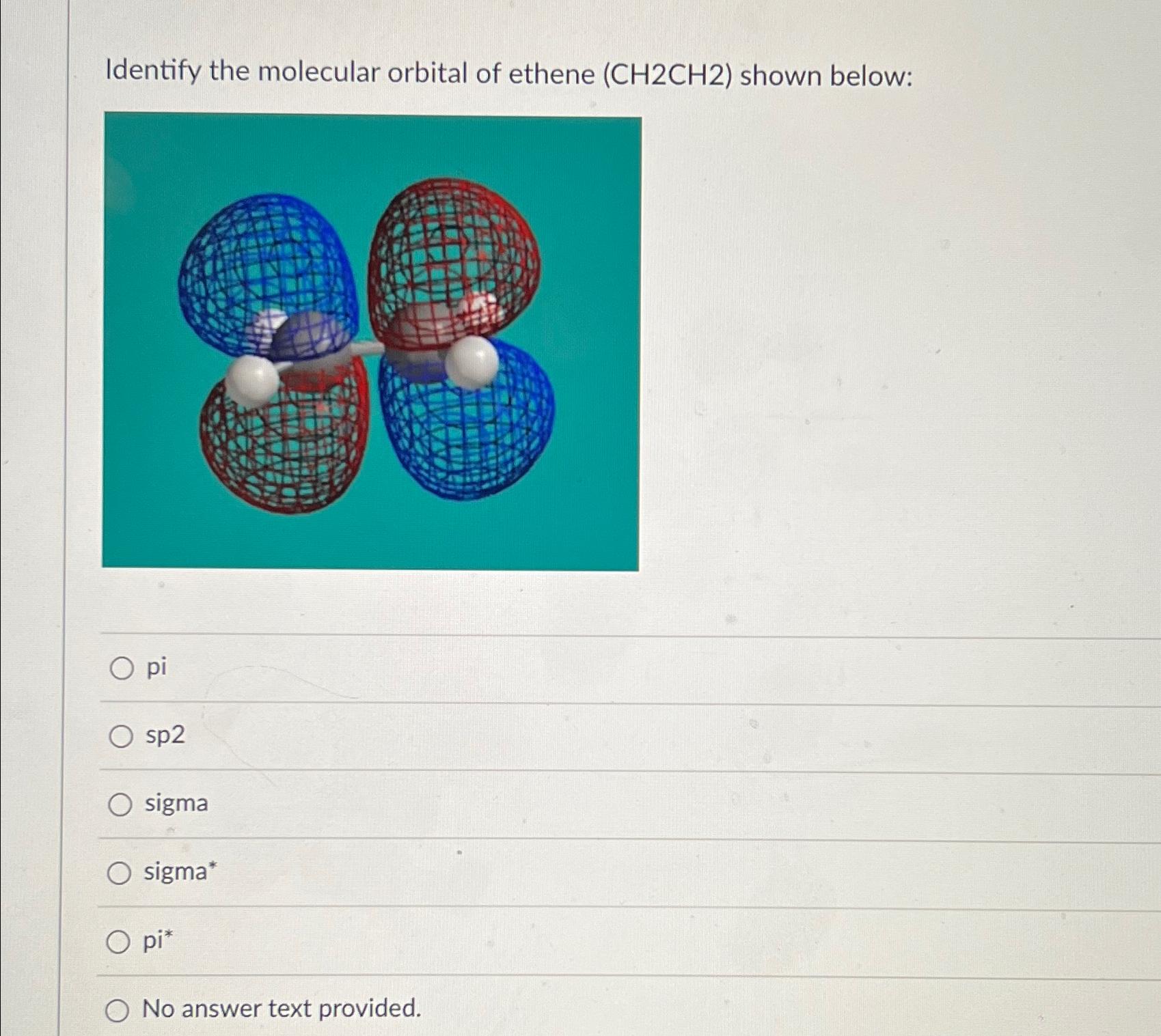 Solved Identify the molecular orbital of ethene (CH2CH2) | Chegg.com