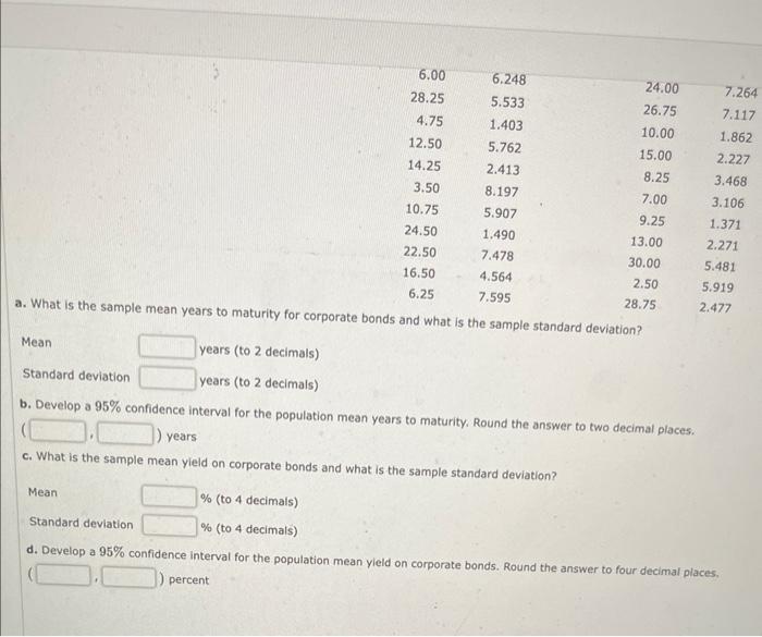 Solved A sample of years to maturity and yield for 40 | Chegg.com