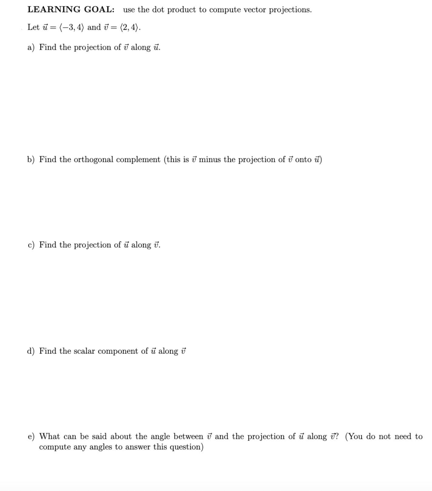 Solved LEARNING GOAL: use the dot product to compute vector | Chegg.com