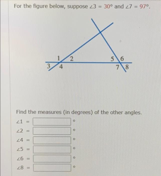 Solved For the figure below, suppose 23 = 30° and 27 = 97⁰. | Chegg.com