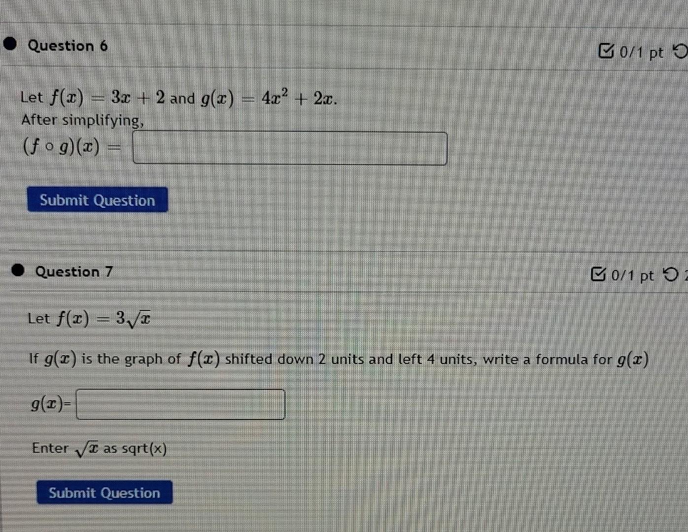 Solved Question 6 Let F X 3x 2 And G X After