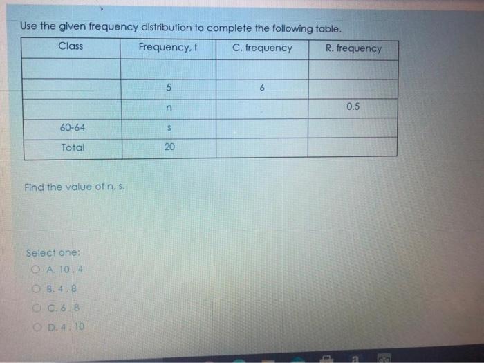 Solved Use the given frequency distribution to complete the | Chegg.com