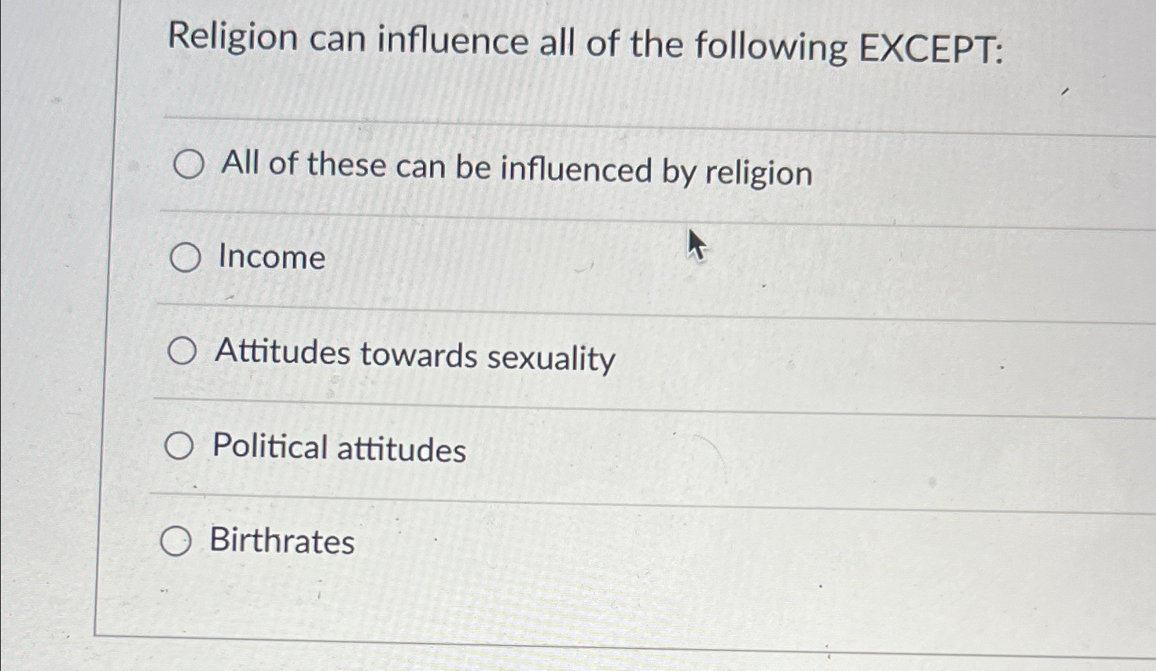 Solved Religion can influence all of the following | Chegg.com