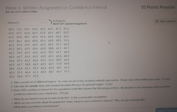 Solved Week 6 Written Assignment On Confidence Interval10