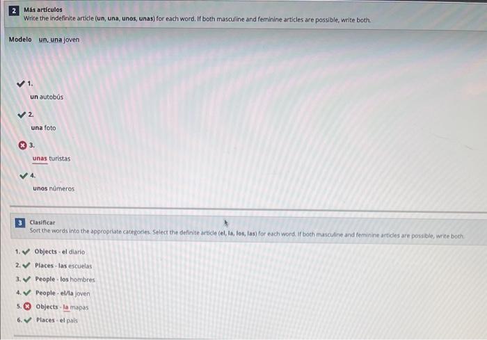 2 Mis articulos Write the indefinite article (un, | Chegg.com