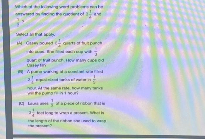 Solved Which of the following word problems can be answered | Chegg.com