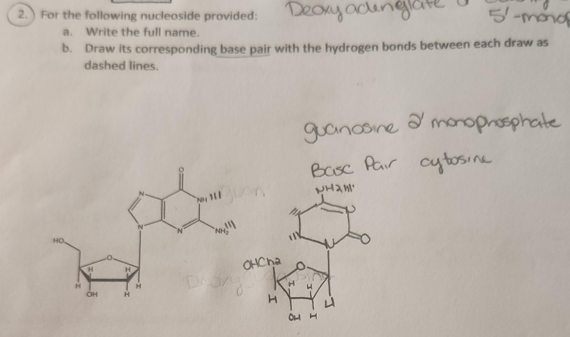 Solved For the following nucleoside provided: a. Write the | Chegg.com