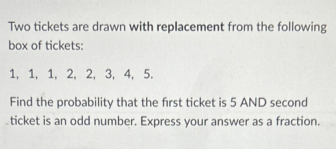 Two tickets are drawn with replacement from the | Chegg.com