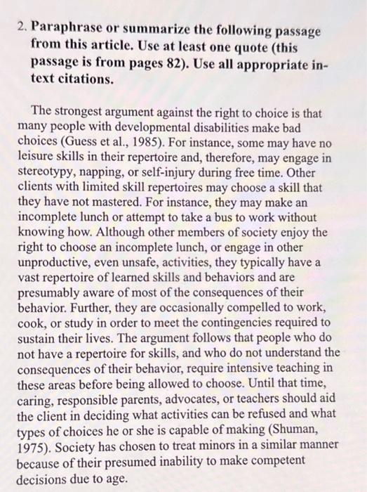 Solved 2. Paraphrase or summarize the following passage from | Chegg.com