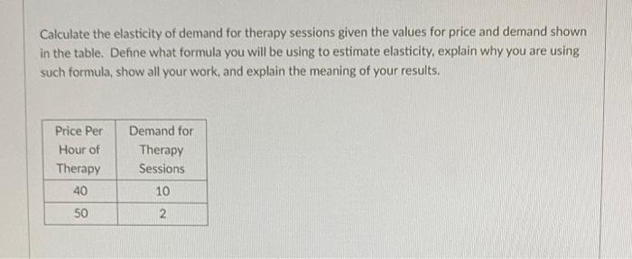 Solved Calculate the elasticity of demand for therapy | Chegg.com
