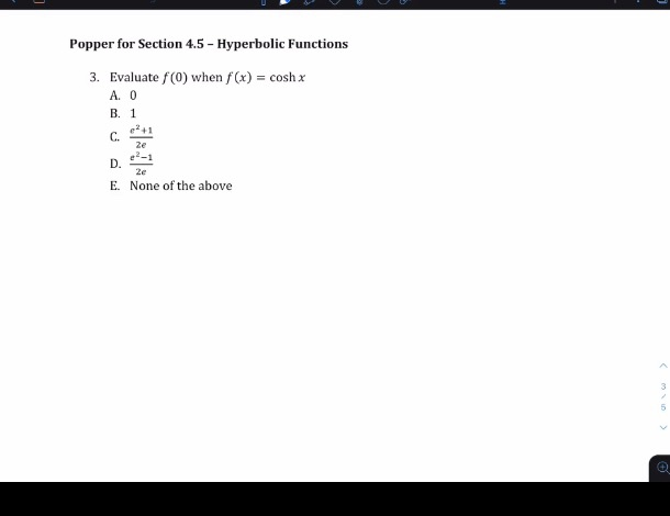 Solved Popper for Section 4.5 - Hyperbolic Functions 1. | Chegg.com