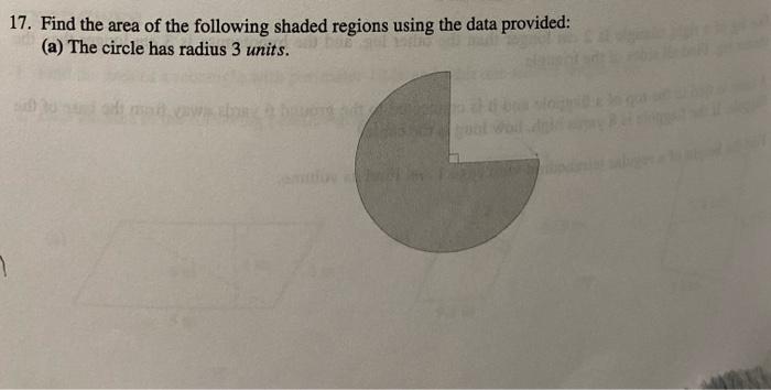 Solved 16. Find the area of the following shaded regions. 9 | Chegg.com
