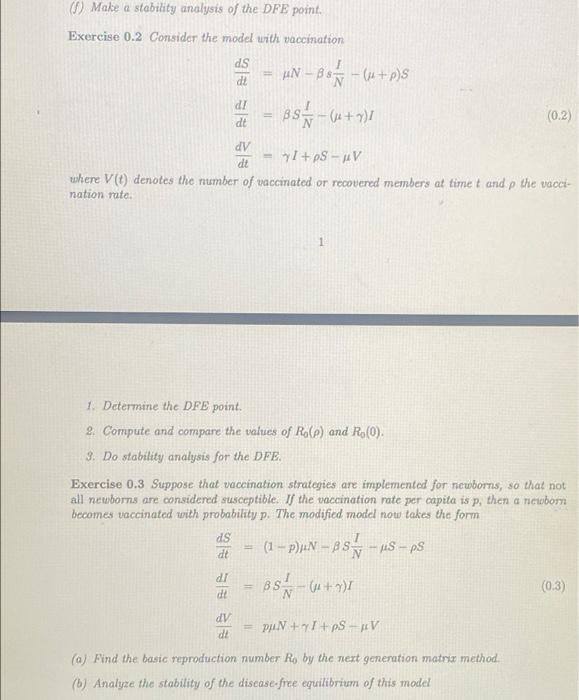 Solved () Make a stability analysis of the DFE point. | Chegg.com