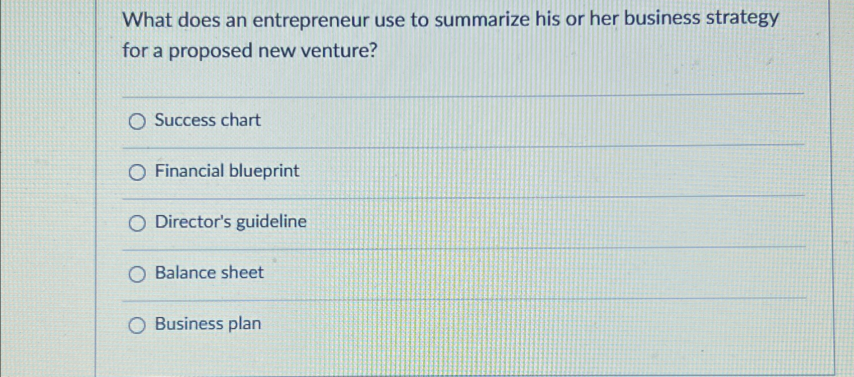 Solved What does an entrepreneur use to summarize his or her | Chegg.com
