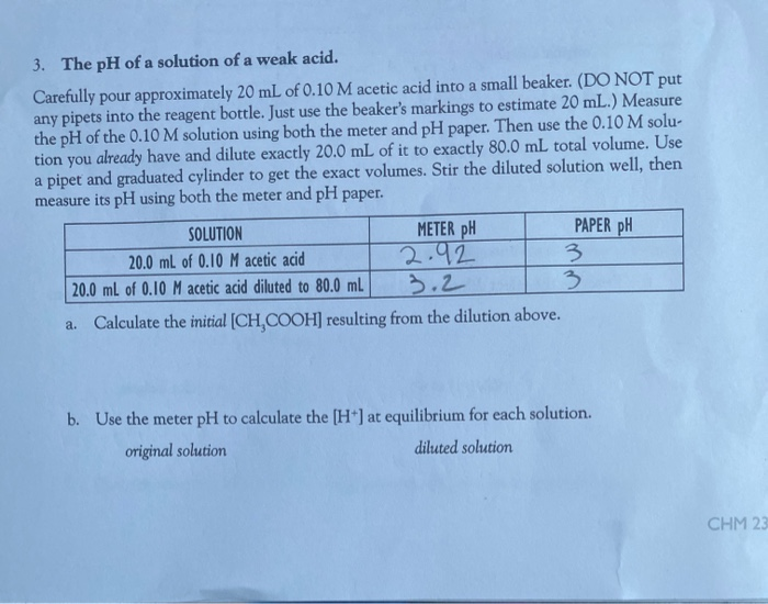 Prepare the 0.0010 M HCl as calculated above, then | Chegg.com