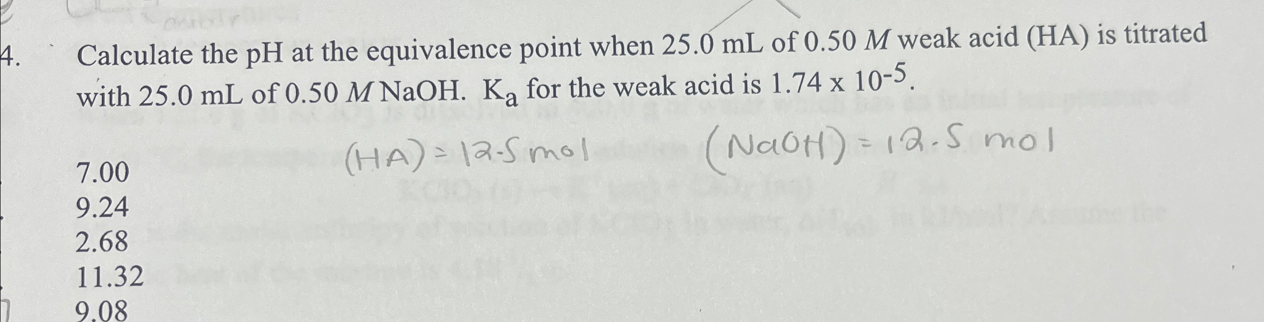 Solved Calculate the pH ﻿at the equivalence point when | Chegg.com