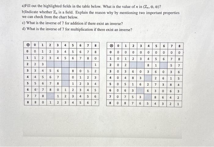 Solved a)Fill out the highlighted fields in the table below, | Chegg.com