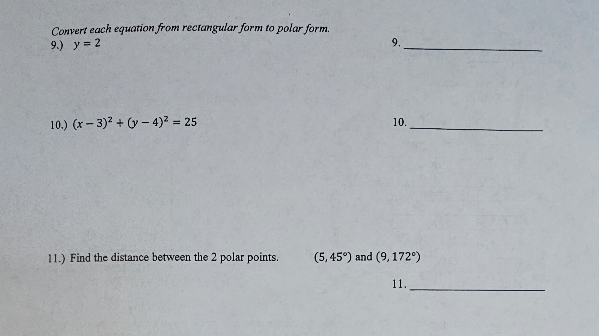 Solved Convert each equation from rectangular form to polar | Chegg.com