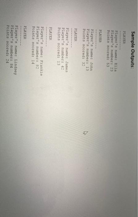Solved Inputs • (string) Player Name • [int] Player Number | Chegg.com