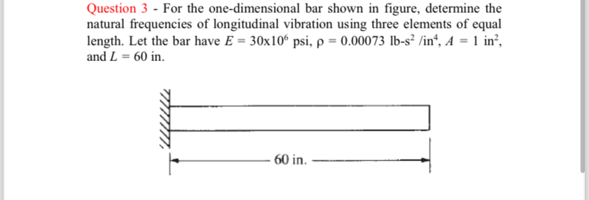 Solved Question 3 - ﻿For the one-dimensional bar shown in | Chegg.com
