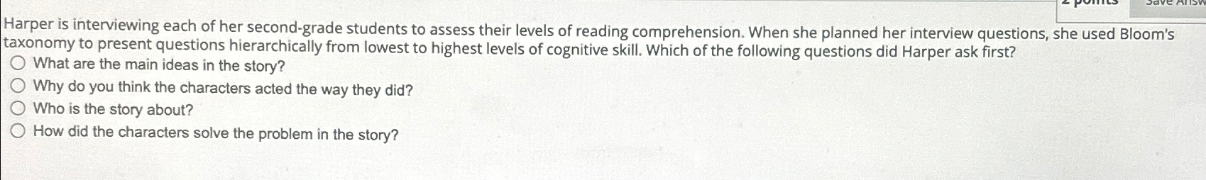 Solved Harper is interviewing each of her second-grade | Chegg.com