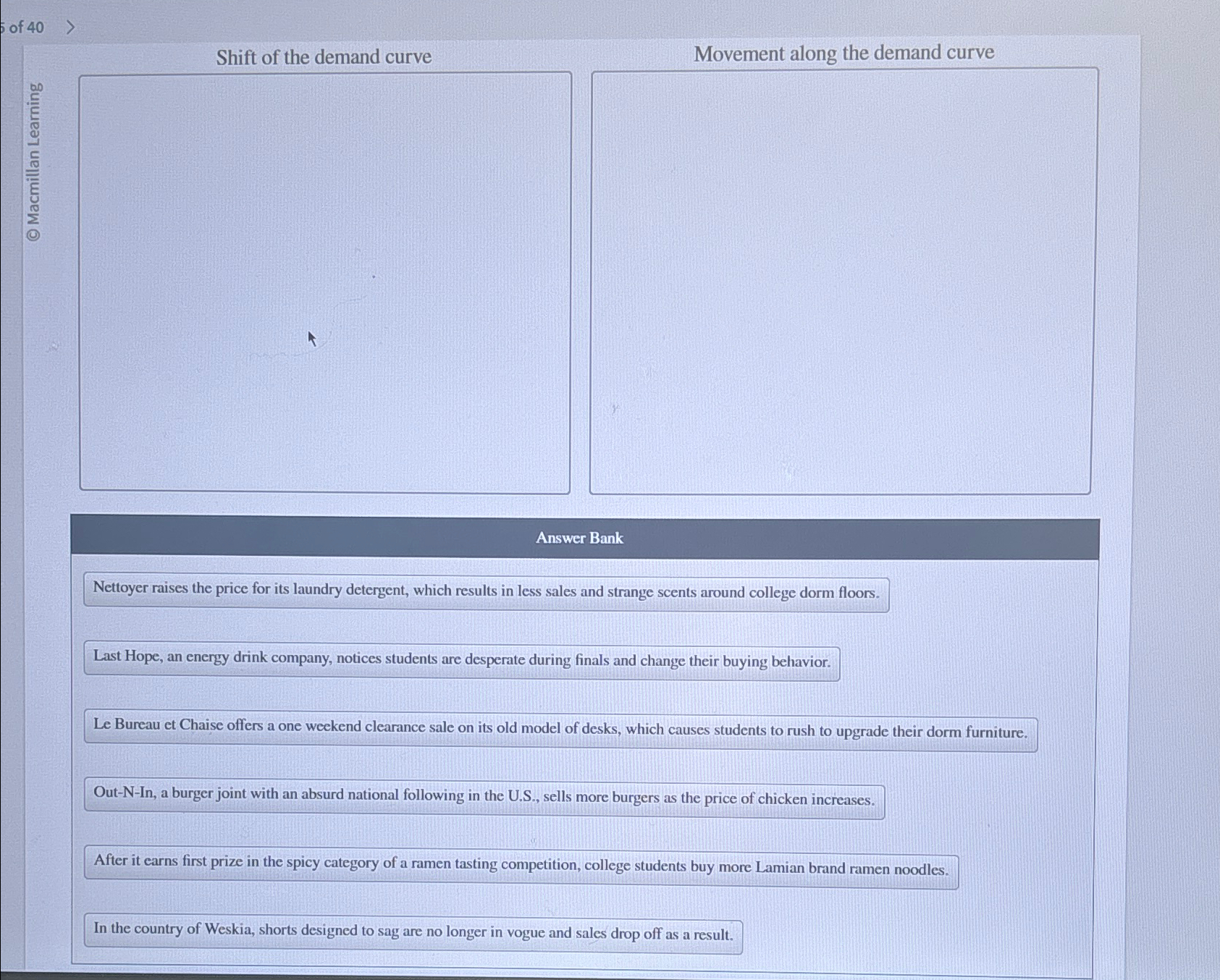 Solved 5 ﻿of 40Shift of the demand curveMovement along the | Chegg.com
