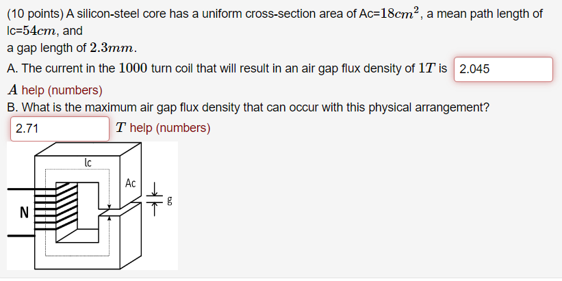 Solved (10 ﻿points) ﻿A silicon-steel core has a uniform | Chegg.com