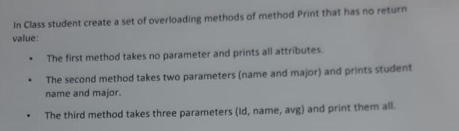 Solved In Class student create a set of overloading methods | Chegg.com