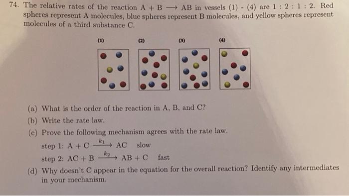 Solved 74. The relative rates of the reaction A + B — AB in | Chegg.com