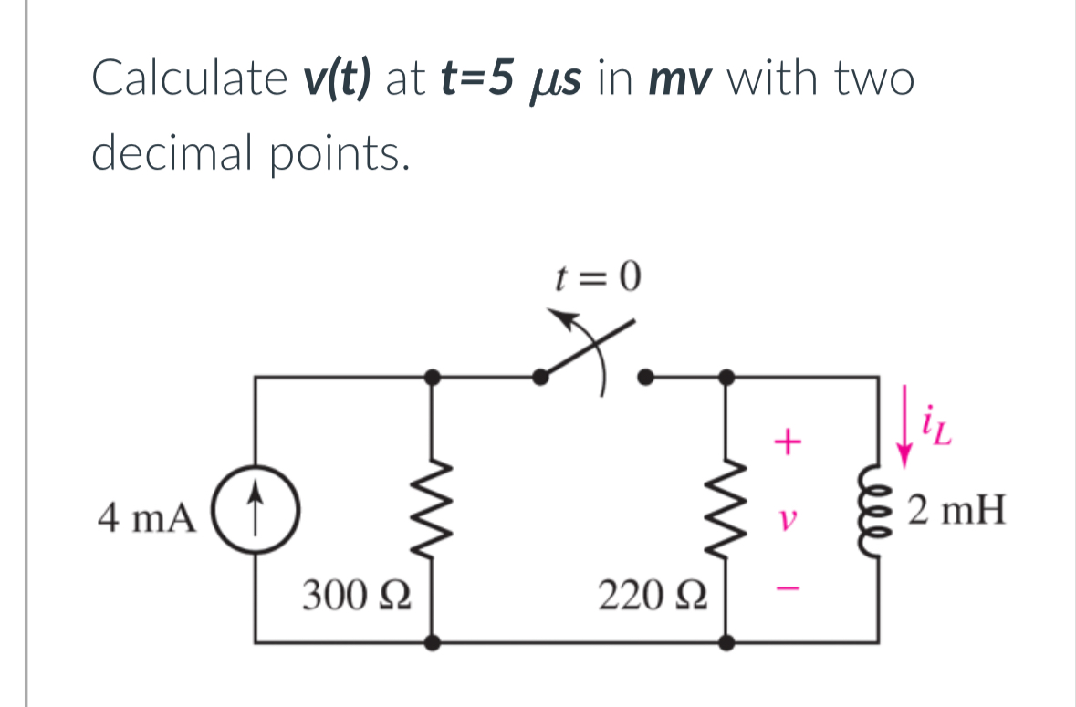 Solved Calculate v(t) ﻿at t=5μs ﻿in mv ﻿with two decimal | Chegg.com