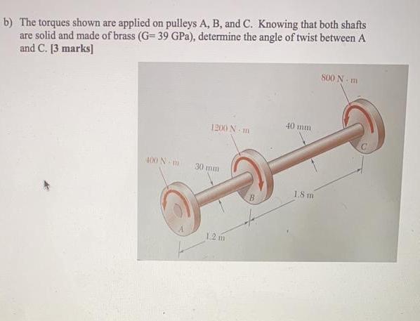 Solved b) The torques shown are applied on pulleys A, B, and | Chegg.com