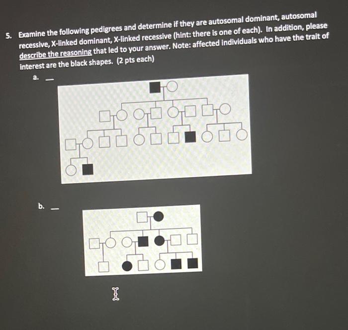 Solved 5. Examine the following pedigrees and determine if | Chegg.com Solved 5. Examine the following pedigrees and determine if | Chegg.com