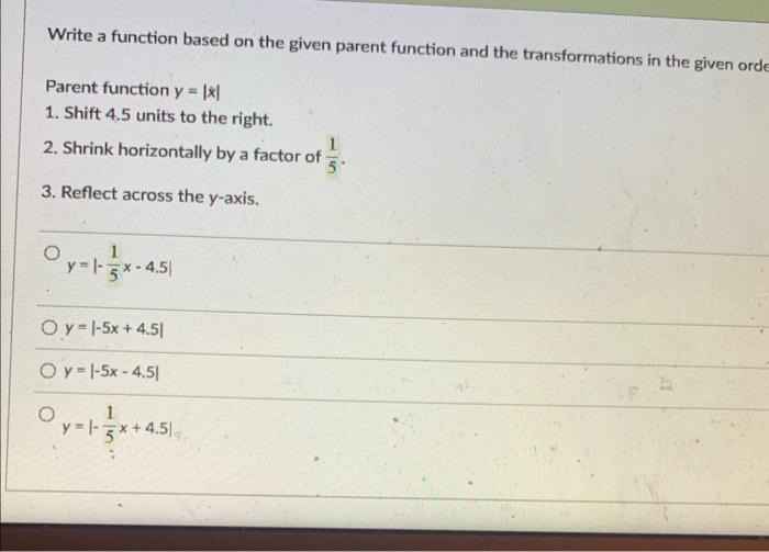 Solved Write a function based on the given parent function | Chegg.com