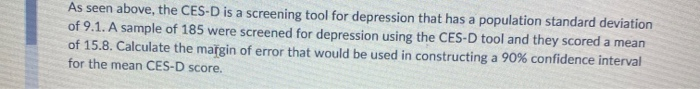 Solved As seen above, the CES-D is a screening tool for | Chegg.com