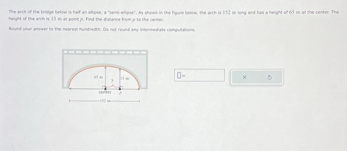 Solved The arch of the bridge below is haif an ellipse, a | Chegg.com