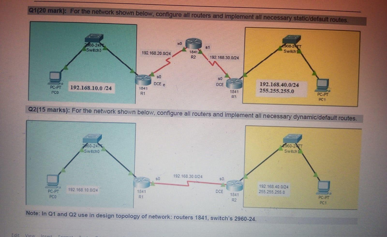 Solved Q1(20 ﻿mark): For the network shown below, configure | Chegg.com