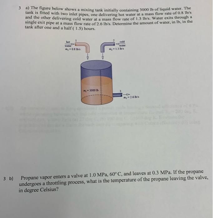 Solved 3 a) The figure below shows a mixing tank initially | Chegg.com