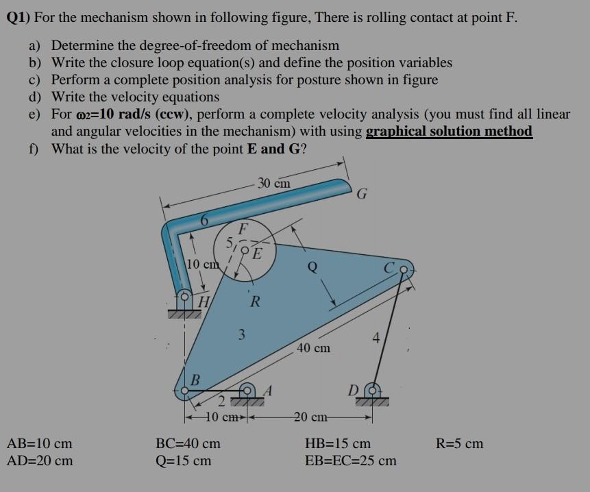 Solved Q1) For the mechanism shown in following figure, | Chegg.com