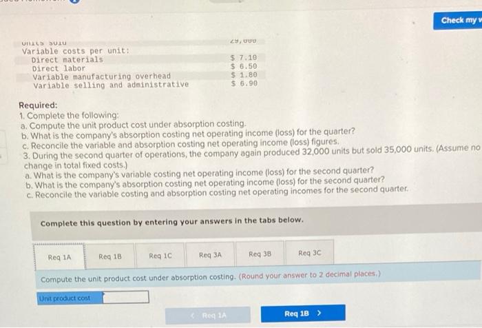 Solved Problem 6-23 (Algo) Absorption and Variable Costing; | Chegg.com