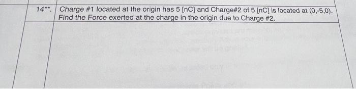 Solved 14∗∗. Charge \#1 located at the origin has 5[nC] and | Chegg.com