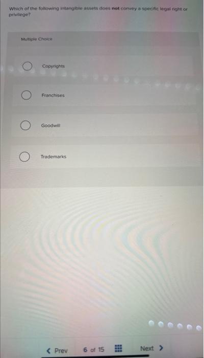 Solved Which of the following intangible assets does not | Chegg.com